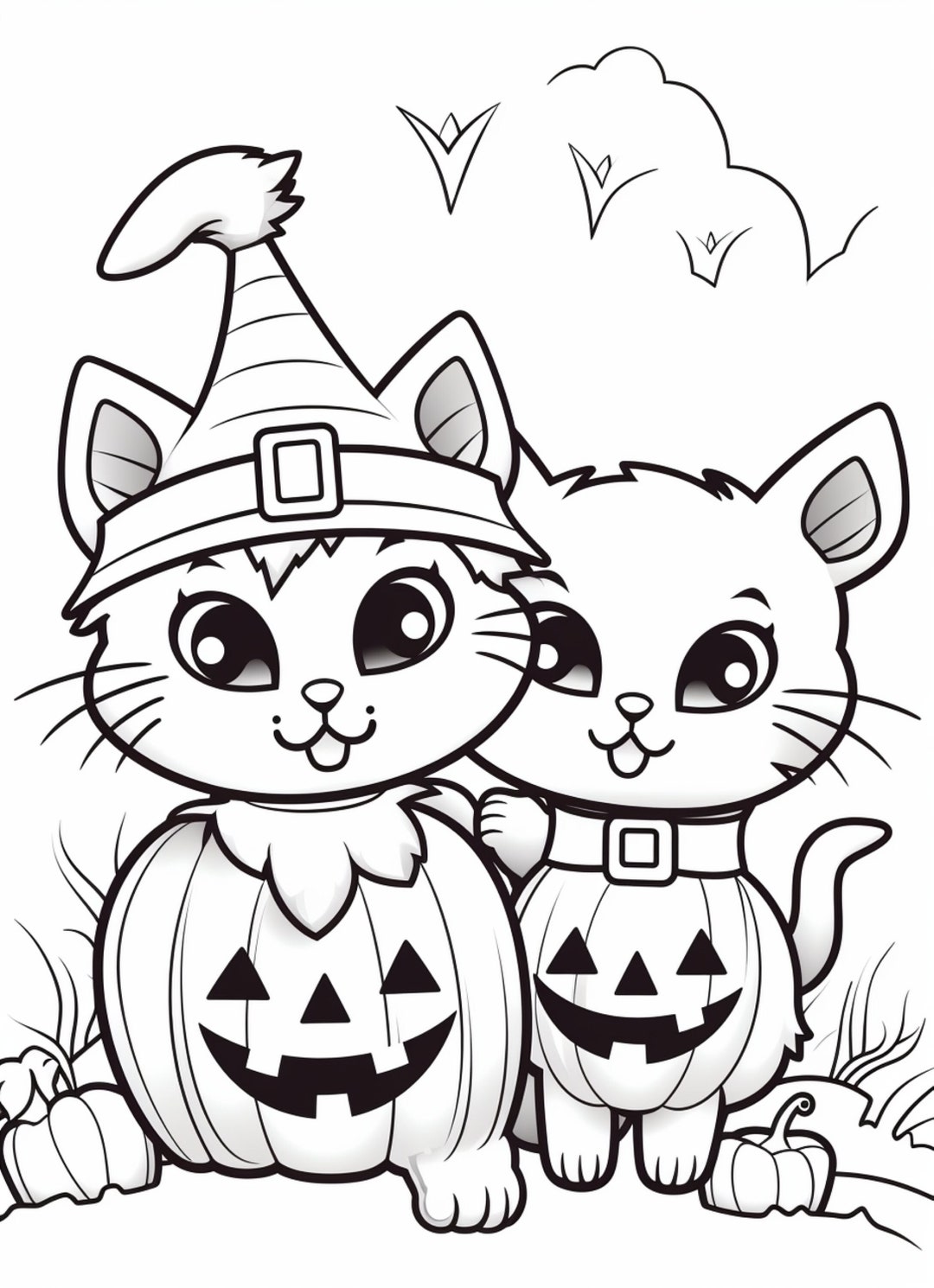Happy Halloween Kittens in Costume Coloring Book Page Images for Kids ...