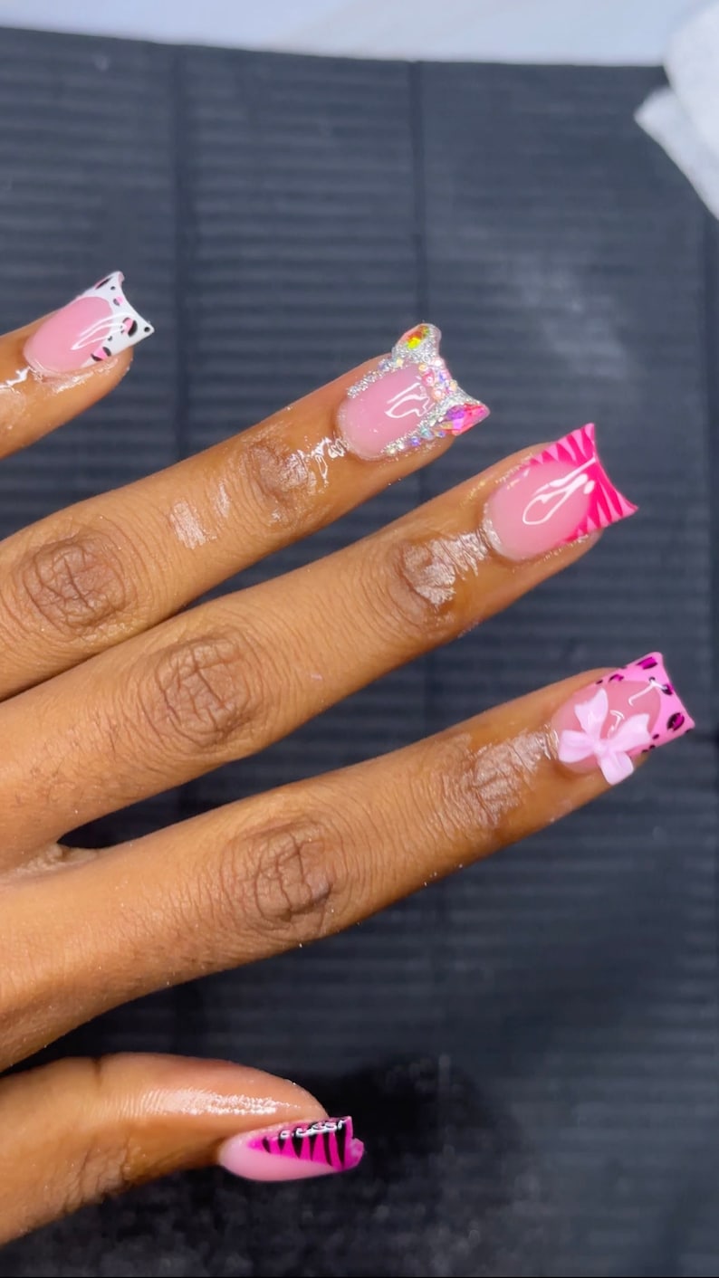 Duck Press on Nails, Zebra Print Nails, Cow Print Nails, Leopard Print Nails, Gems, Charms, Easy ...