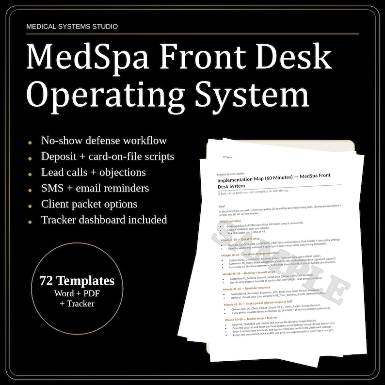 Medspa Front Desk Operating System | SOP, Scripts, & Excel Trackers ...