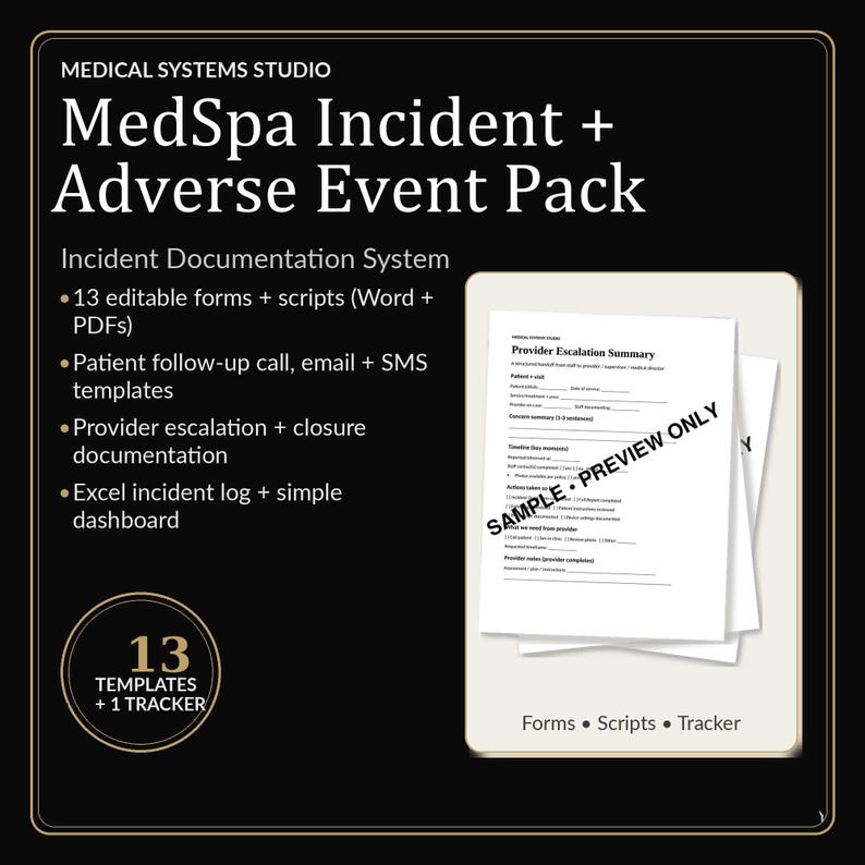 Medspa Incident & Adverse Event Documentation Pack | Report Forms ...