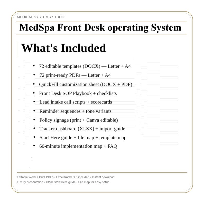Medspa Front Desk Operating System | SOP, Scripts, & Excel Trackers ...