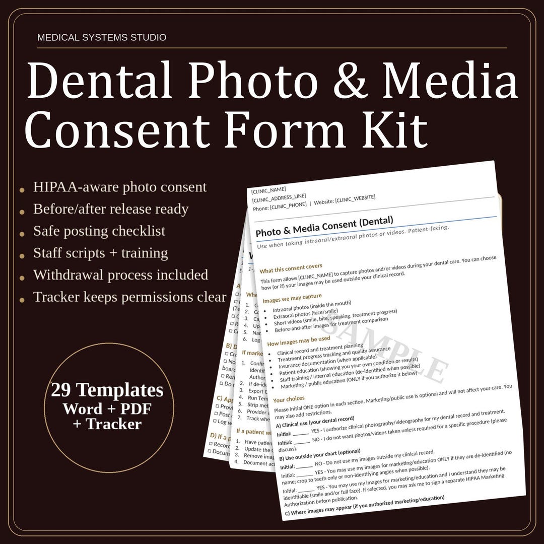 Dental Photo & Media Consent Form Kit | HIPAA, Consent Tracker, SOP ...