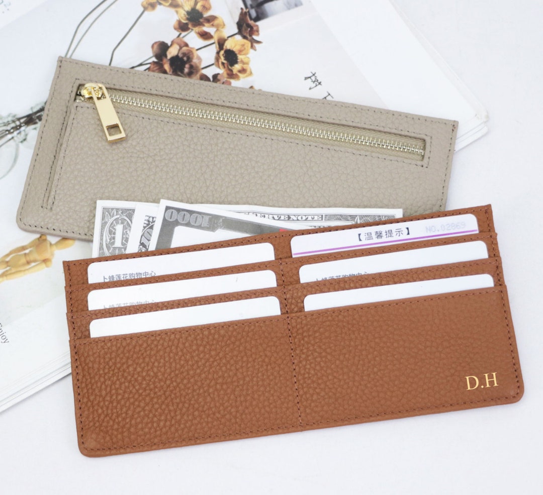 Monogram Leather Card Holder for Women | Personalized Slim Card Wallet ...