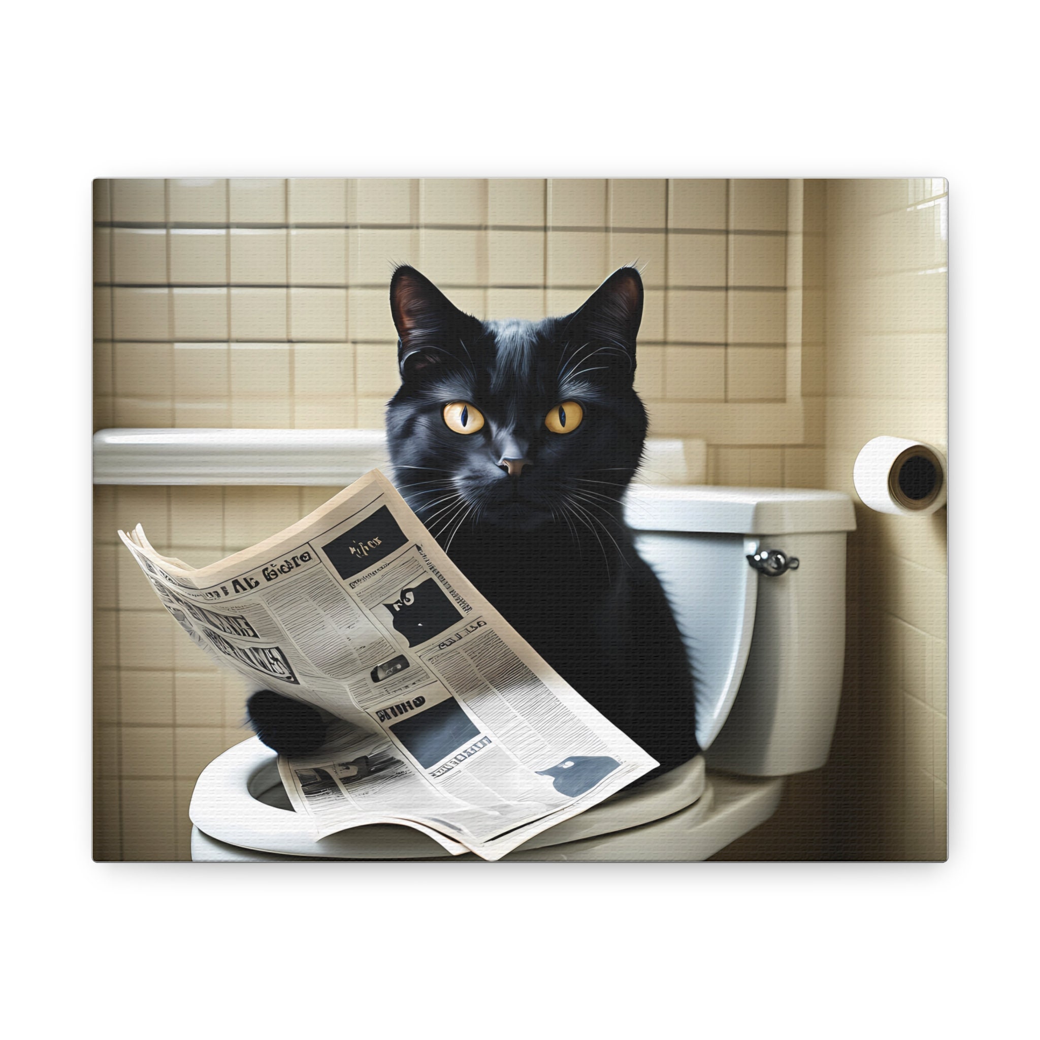 Black Cat Reading Newspaper on Toilet - Etsy