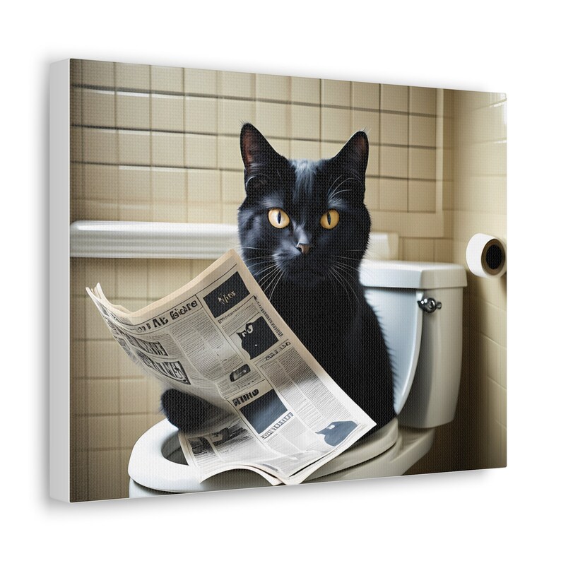 Black Cat Reading Newspaper on Toilet - Etsy
