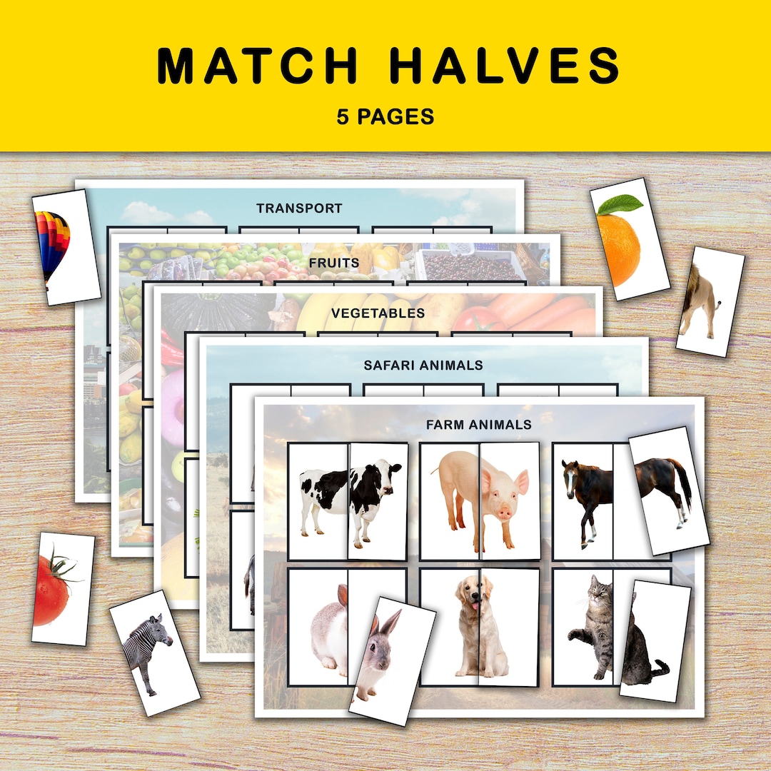 Matching Halves Puzzle, Find the Other Half, Velcro Activity - Etsy