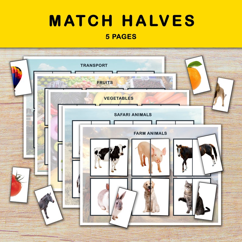 Matching Halves Puzzle, Find the Other Half, Velcro Activity - Etsy