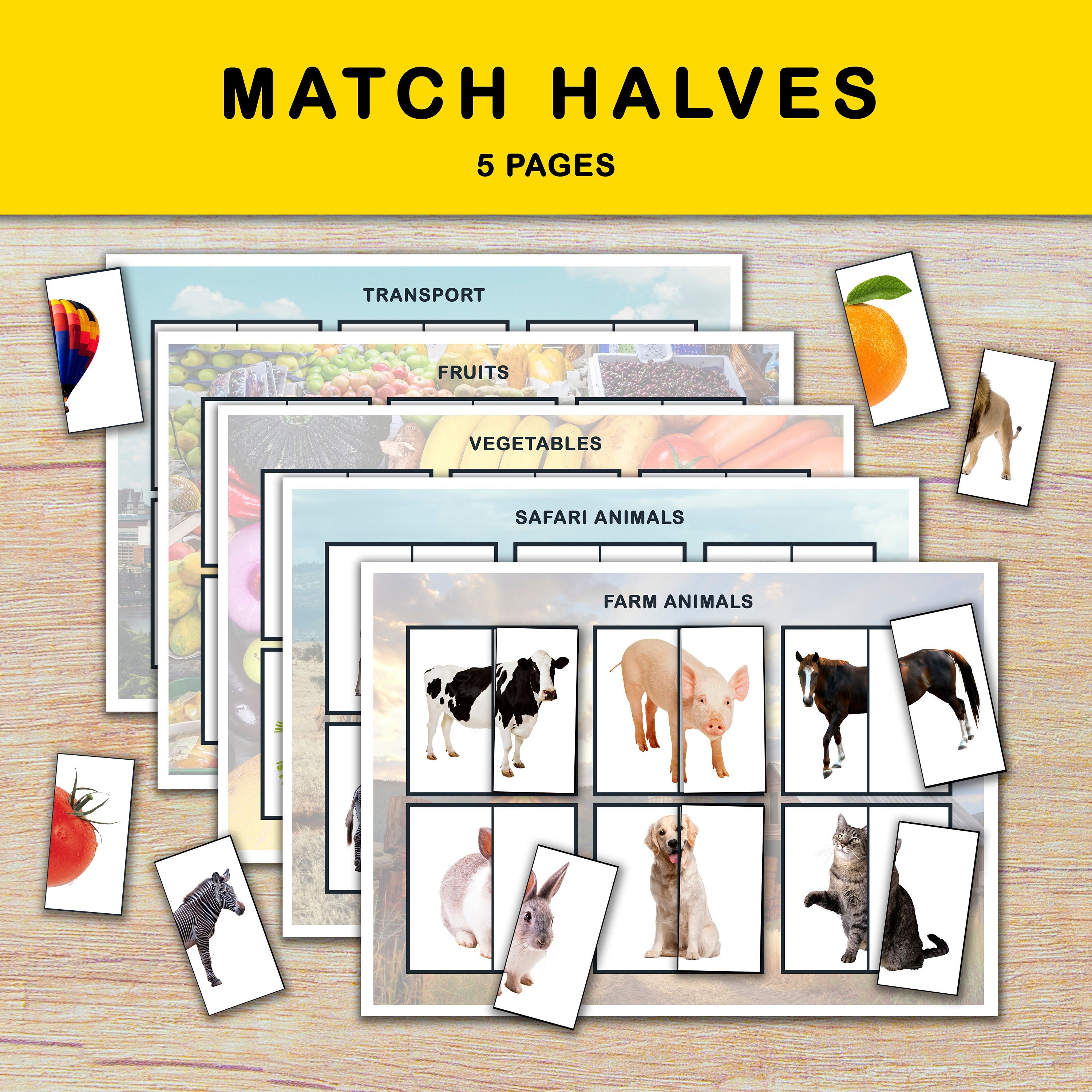 Matching Halves Puzzle, Find the Other Half, Velcro Activity - Etsy