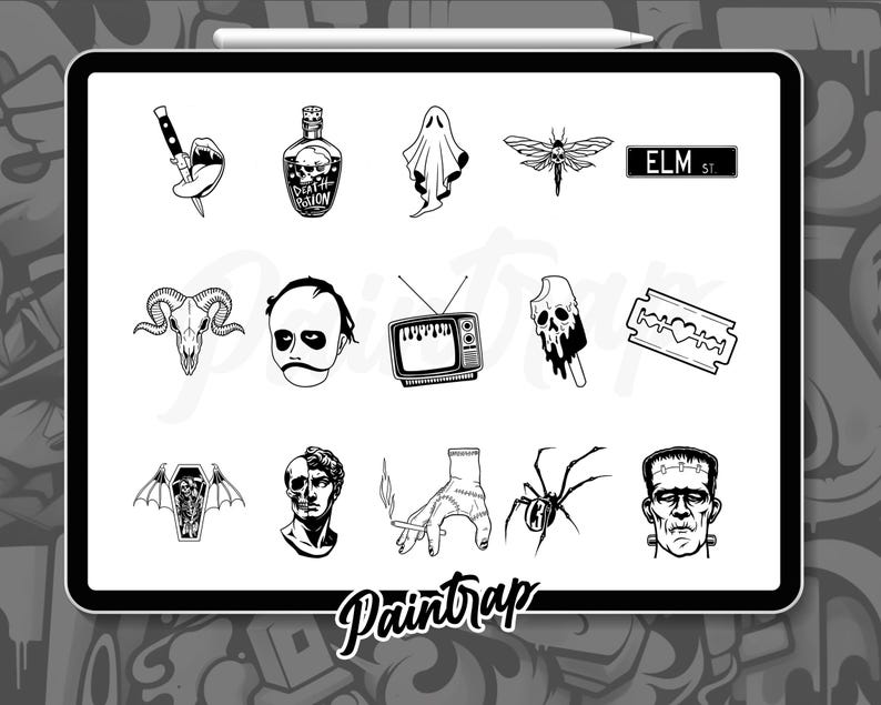 Horror Friday the 13th Flash Tattoo Procreate Stamps - 100 Horror ...