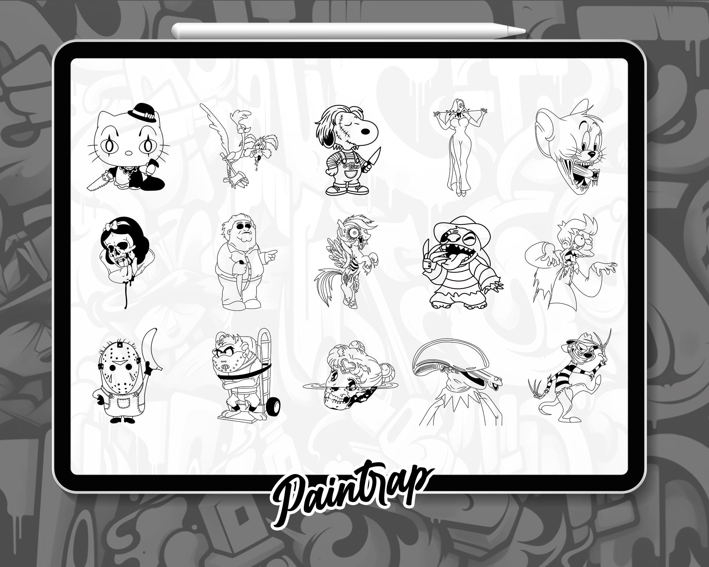 Friday the 13th Cartoons Tattoo Procreate Stamps - 100 Horror Cartoon ...