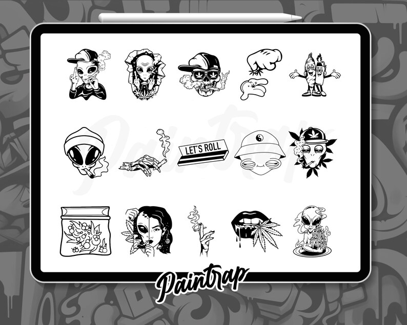 420 Weed Cannabis Flash Tattoo Stamps for Procreate - 100 Weed ...