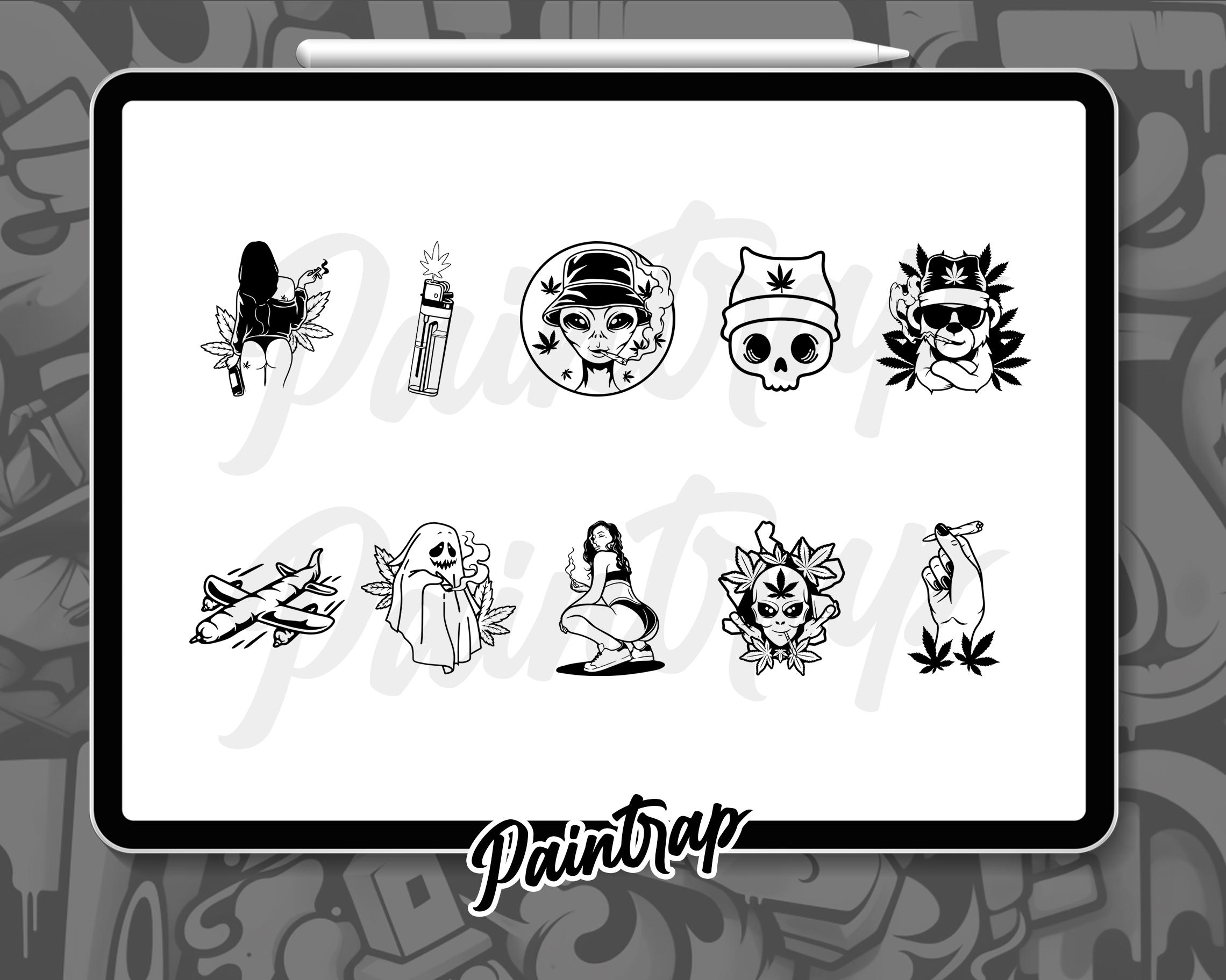 420 Weed Cannabis Flash Tattoo Stamps for Procreate - 100 Weed ...