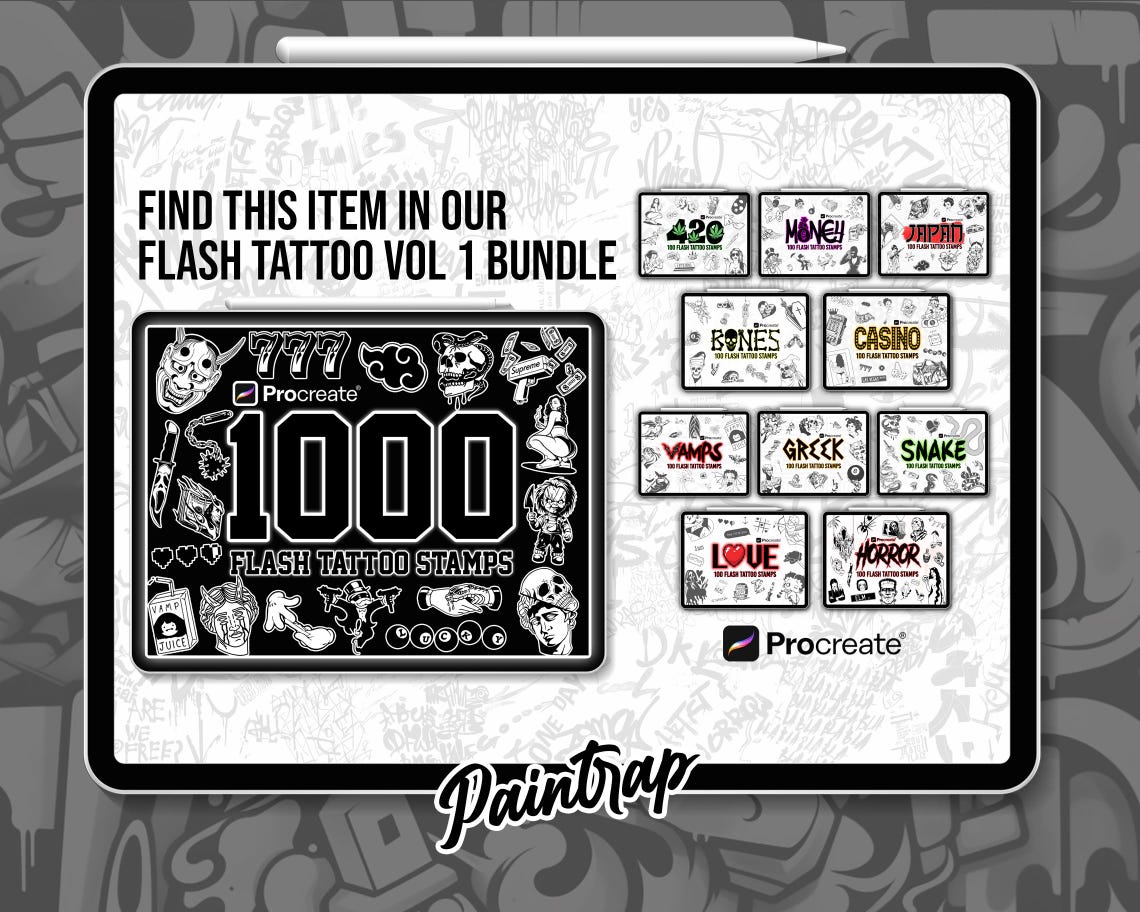 Japanese Flash Tattoo Stamps for Procreate - 100 Japan Style Stencil ...
