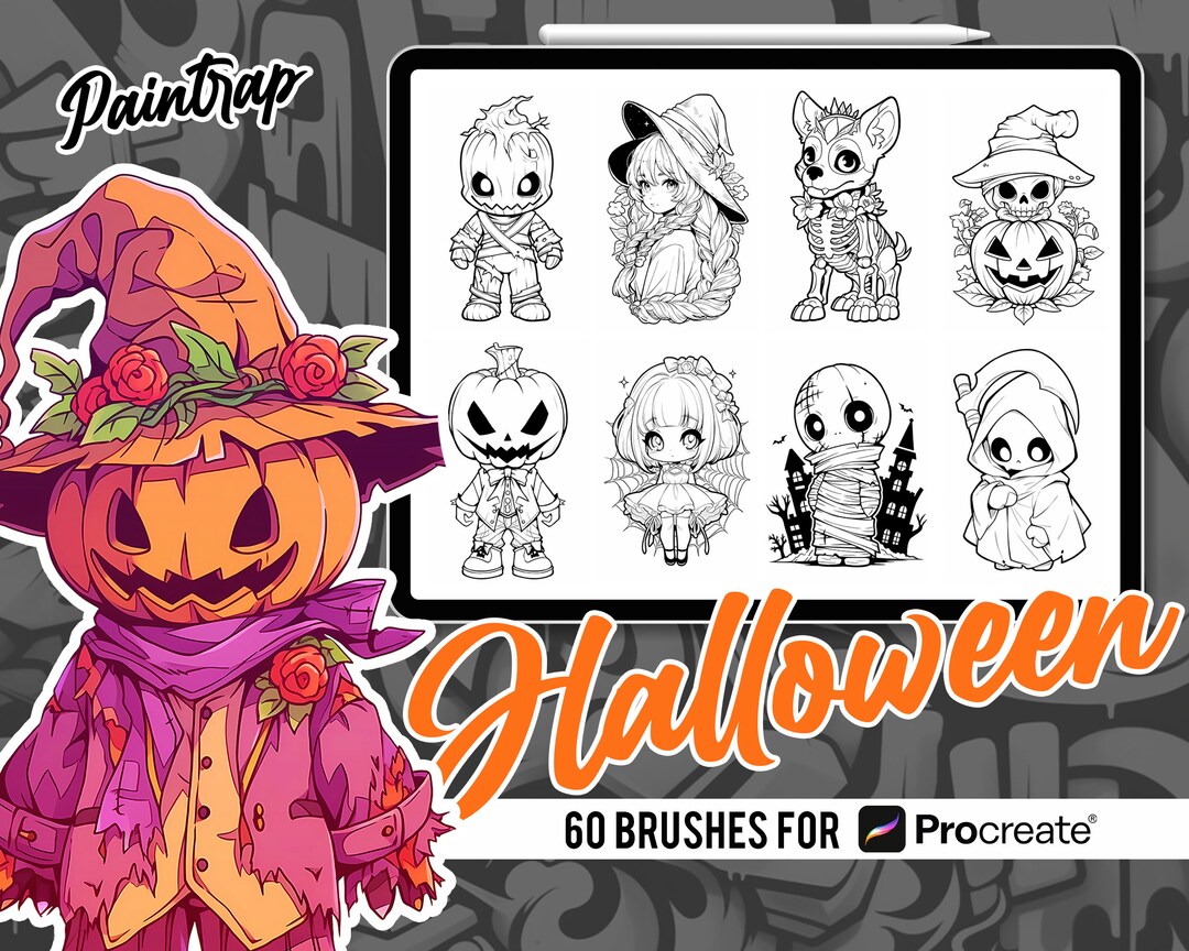 Halloween Stamp Brushes for Procreate - 60 Halloween Stamp Brushes Pack ...