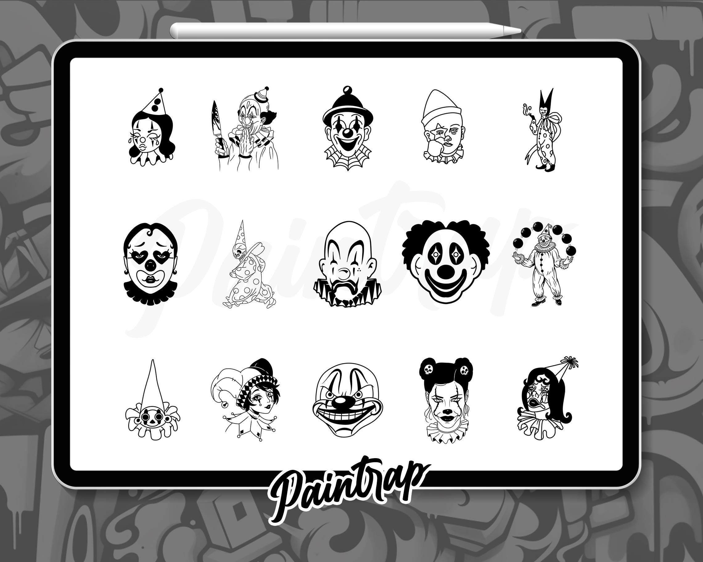 Clown Flash Tattoo Procreate Stamps - 100 Clowns Circus Halloween ...