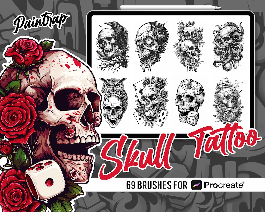 Skull Tattoo Style Designs Stamp Brushes for Procreate - 69 Skull ...
