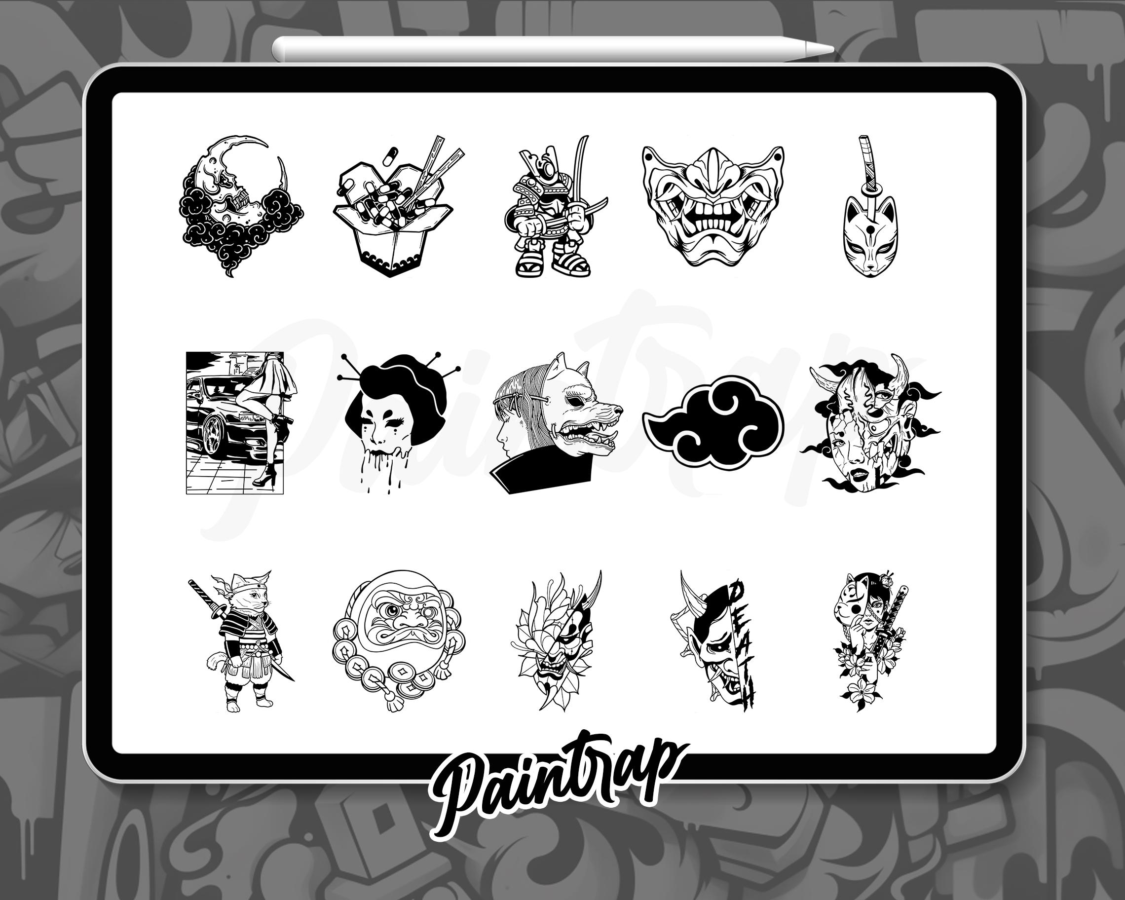 Japanese Flash Tattoo Stamps for Procreate - 100 Japan Style Stencil ...