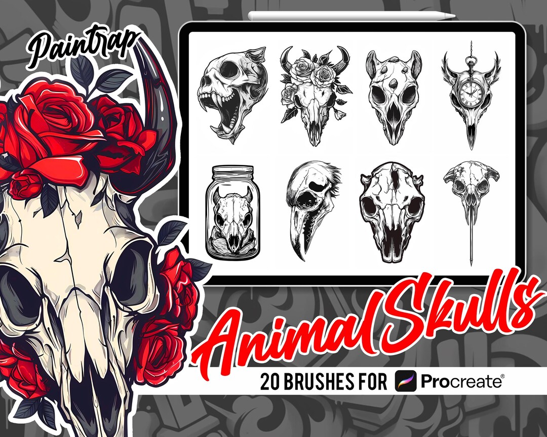 Animal Skull Stamp Brushes for Procreate - 20 Animal Skull Skeleton ...