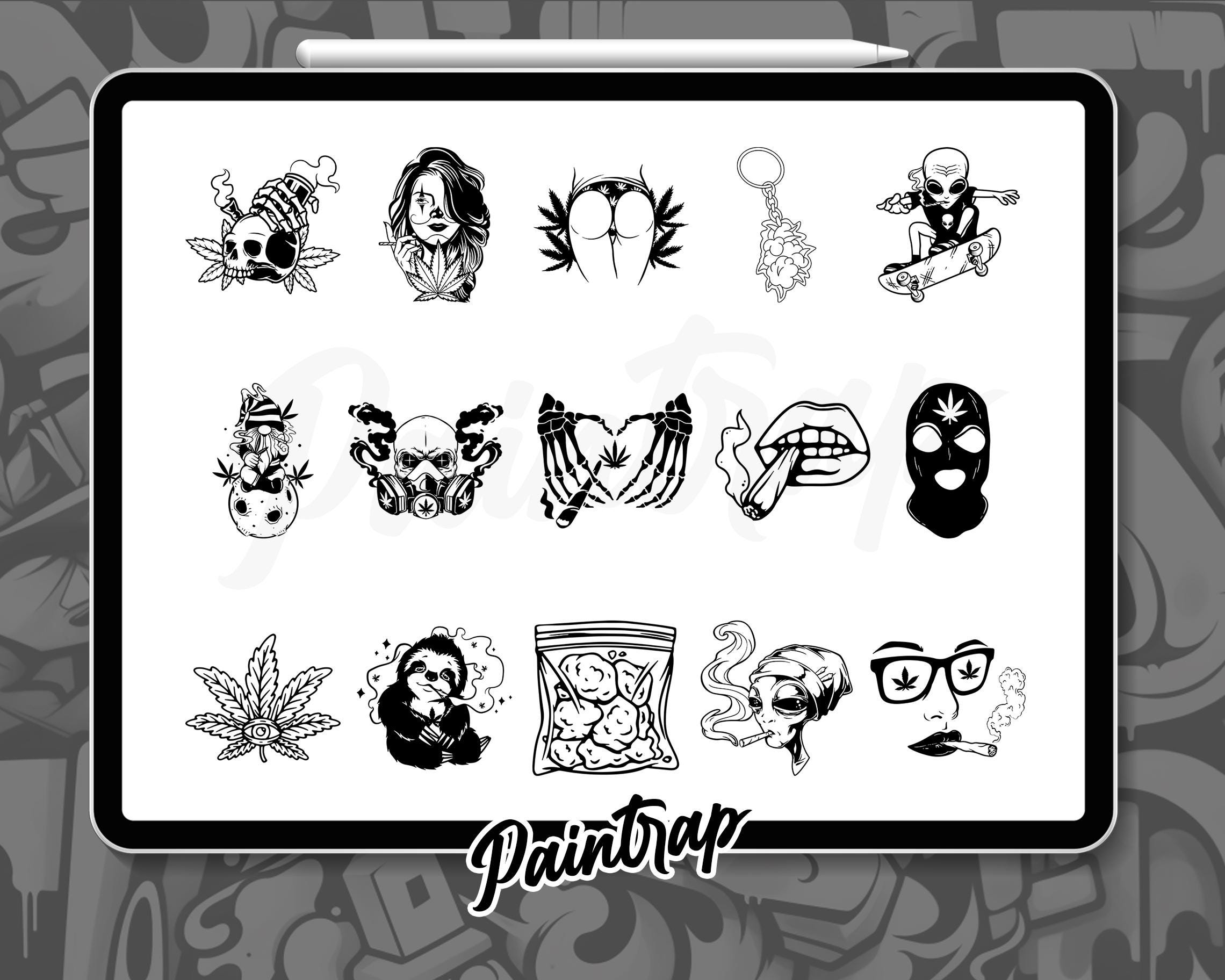 420 Weed Cannabis Flash Tattoo Stamps for Procreate - 100 Weed ...