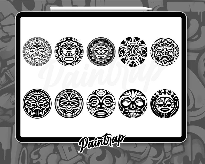 Polynesian Maori Sun Faces Tattoo Stamp Brushes for Procreate - 75 ...