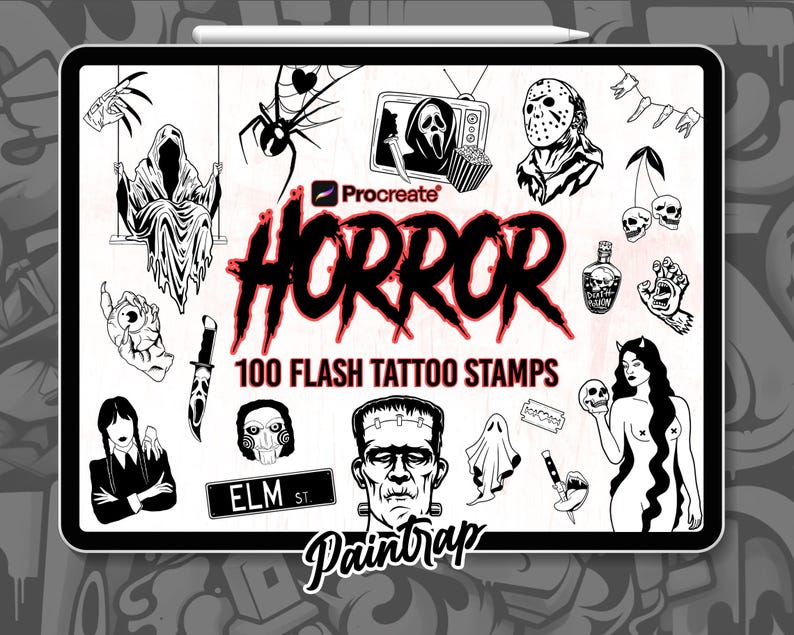 Horror Friday the 13th Flash Tattoo Procreate Stamps - 100 Horror ...