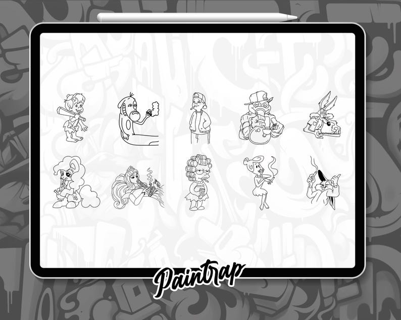 Classic Cartoon Stoner Characters Procreate Stamps - 100 Stoner 420 ...