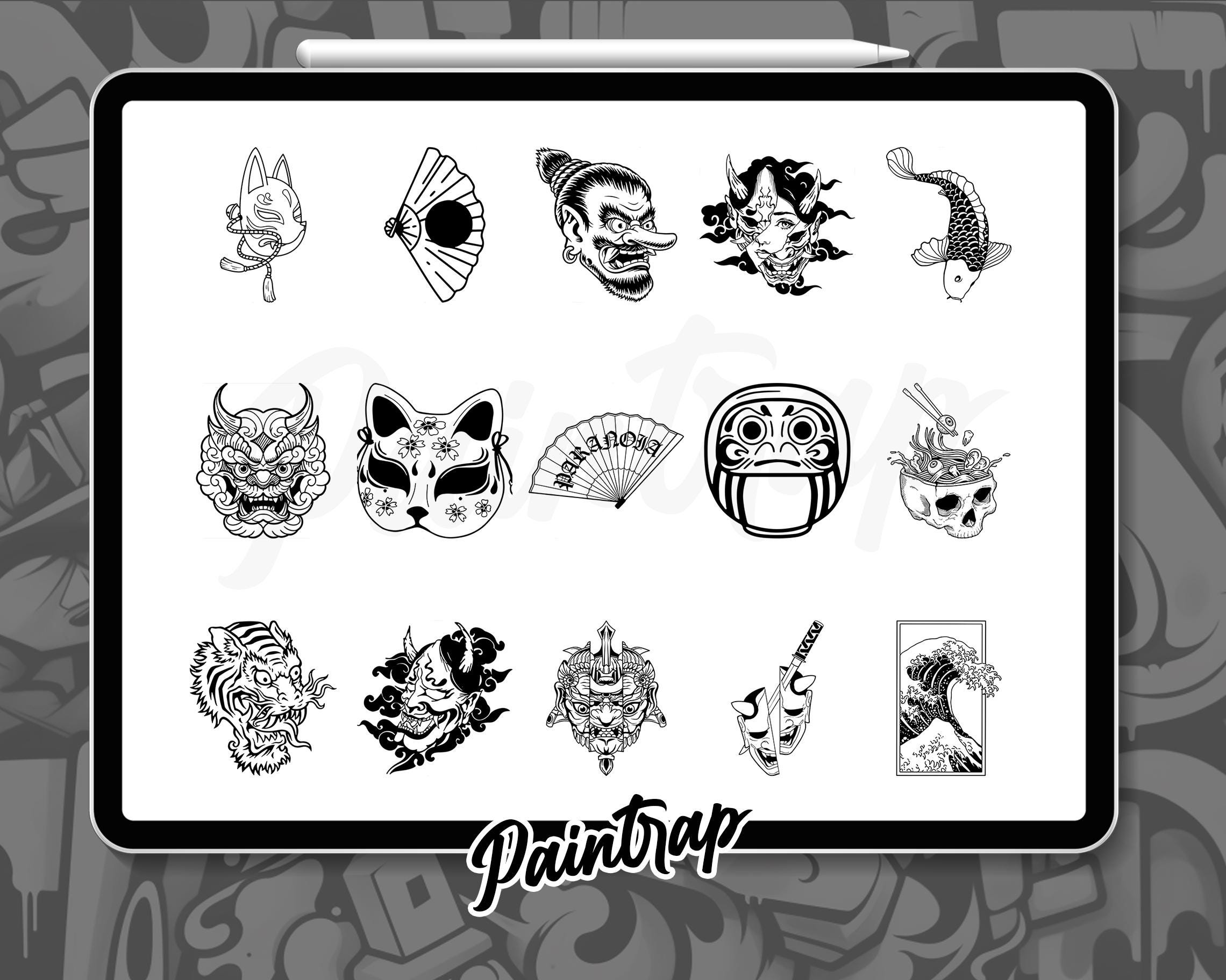 Japanese Flash Tattoo Stamps for Procreate - 100 Japan Style Stencil ...