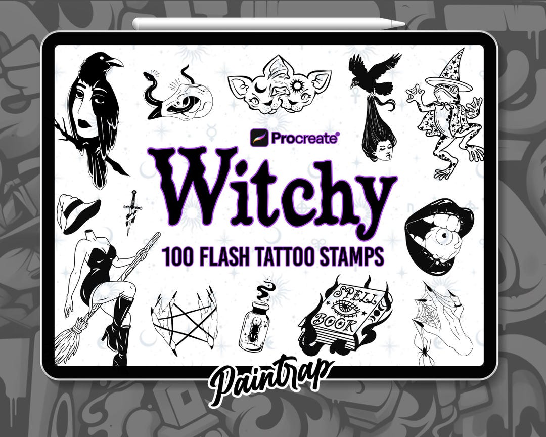 Witchy Flash Tattoo Procreate Stamps - 100 Witches Magic Witchcraft ...