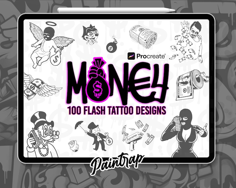 Cash Money Hustle Flash Tattoo Stamps for Procreate - 100 Money Cash ...