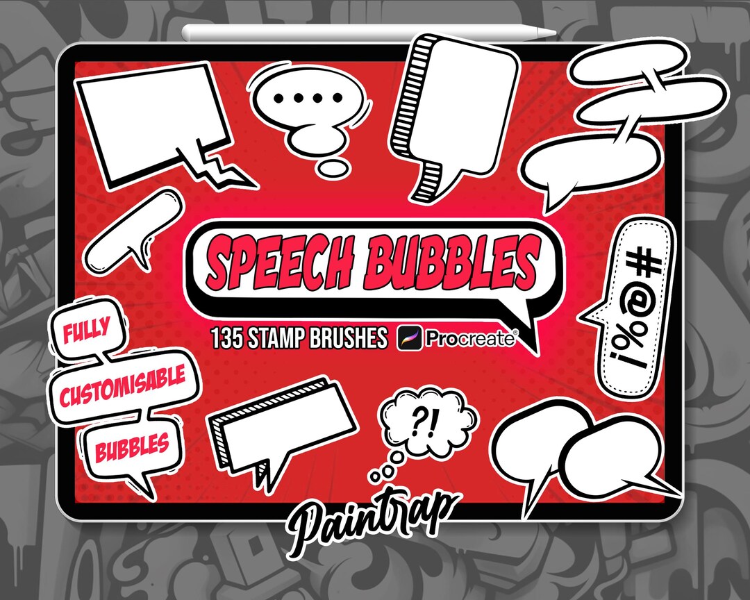 Speech Bubbles Stamp Brushes for Procreate - 135 Comic Cartoon Stencil ...
