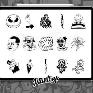 Horror Friday the 13th Flash Tattoo Procreate Stamps - 100 Horror ...