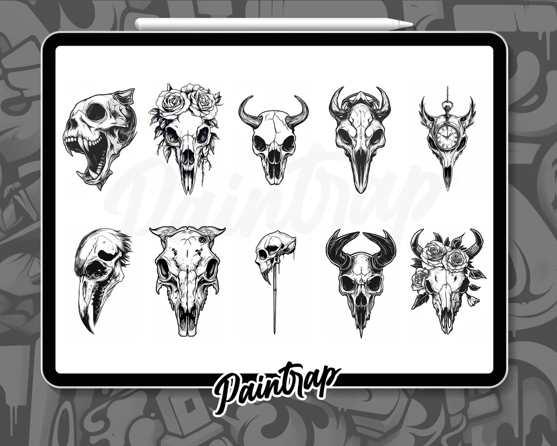 Animal Skull Stamp Brushes for Procreate - 20 Animal Skull Skeleton ...