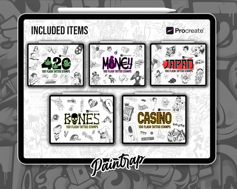 Procreate Flash Tattoo Stamps Bundle - 1000+ Flash Tattoo Style ...