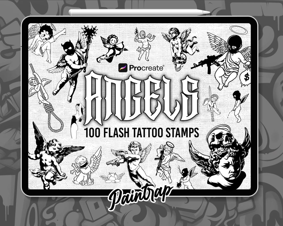 Cherub Flash Tattoo Procreate Stamps - 100 Angels Cherub Cupid Tattoo ...