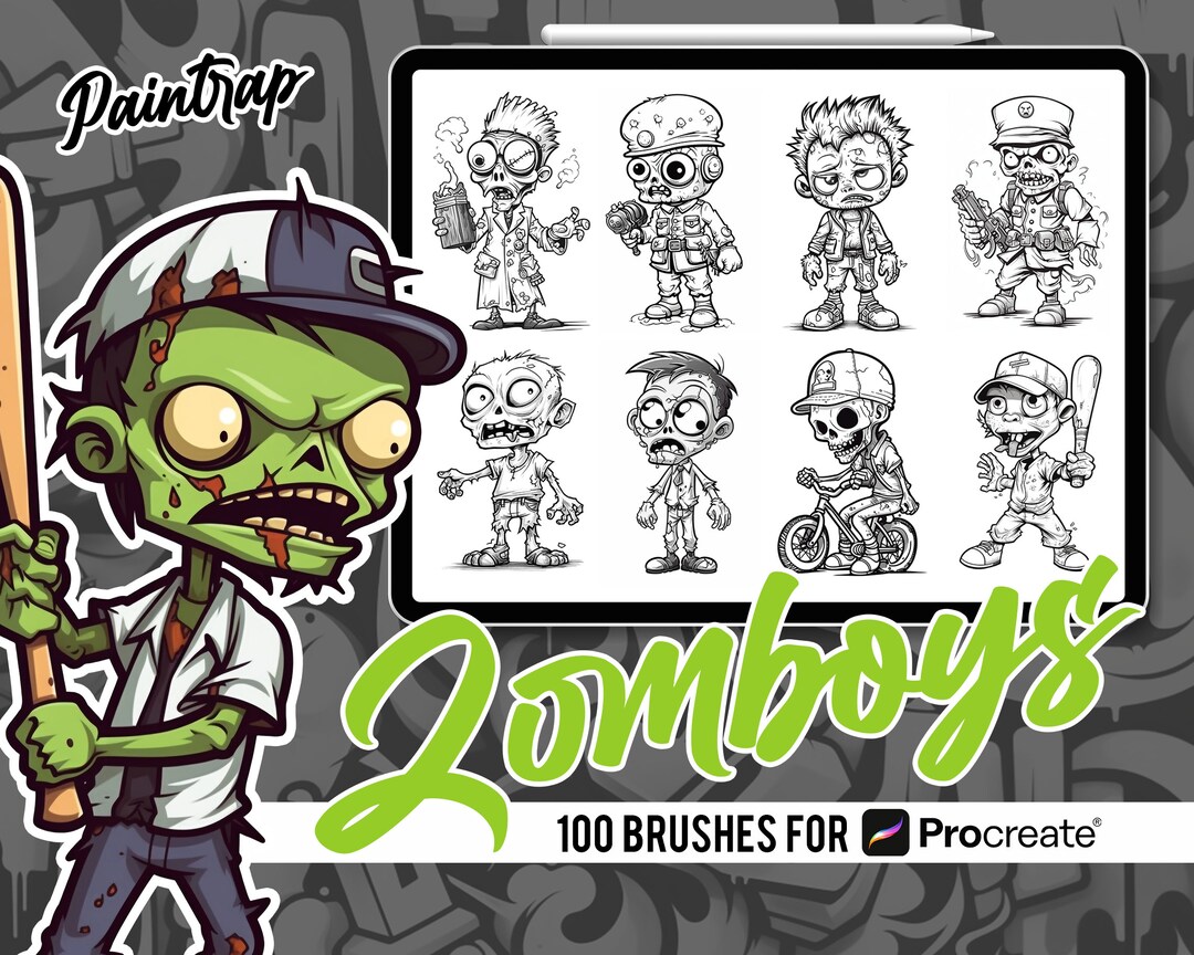 Animated Zombie Boys Stamp Brushes for Procreate - 100 Zombie Horror Stamp Brushes Pack ...
