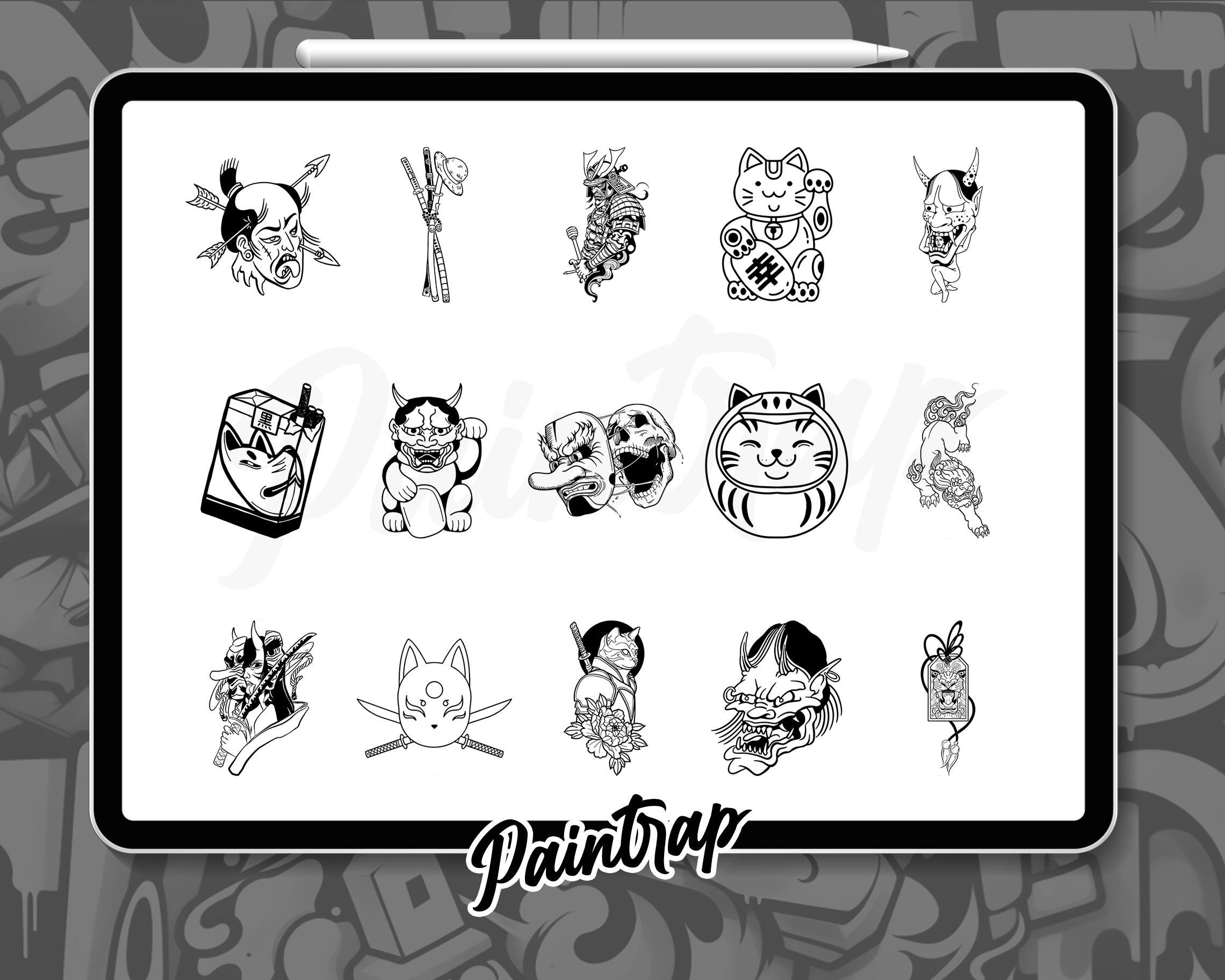 Japanese Flash Tattoo Stamps for Procreate - 100 Japan Style Stencil ...