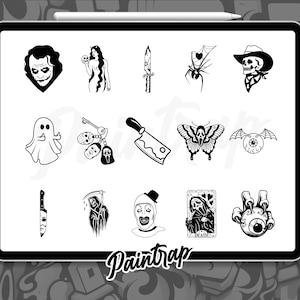 Horror Friday the 13th Flash Tattoo Procreate Stamps - 100 Horror ...