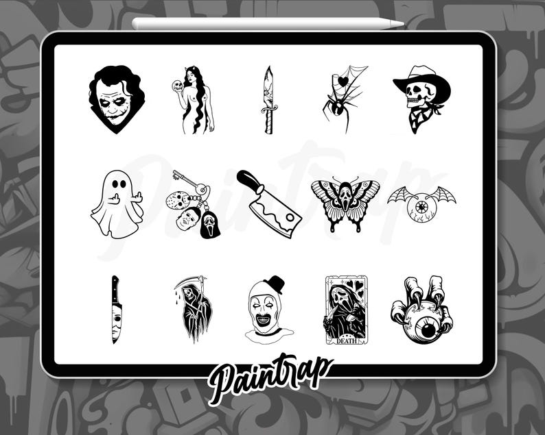 Horror Friday the 13th Flash Tattoo Procreate Stamps - 100 Horror ...