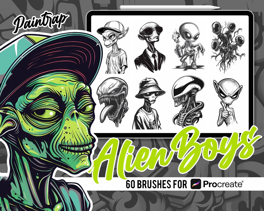 Alien Boys Stamp Brushes for Procreate 60 Alien Style Stamp Brushes ...