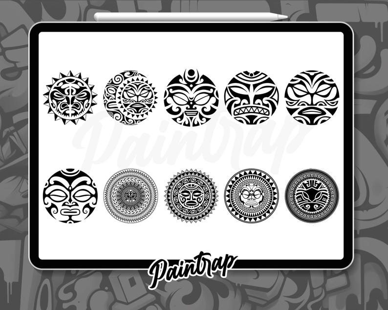 Polynesian Maori Sun Faces Tattoo Stamp Brushes for Procreate - 75 ...