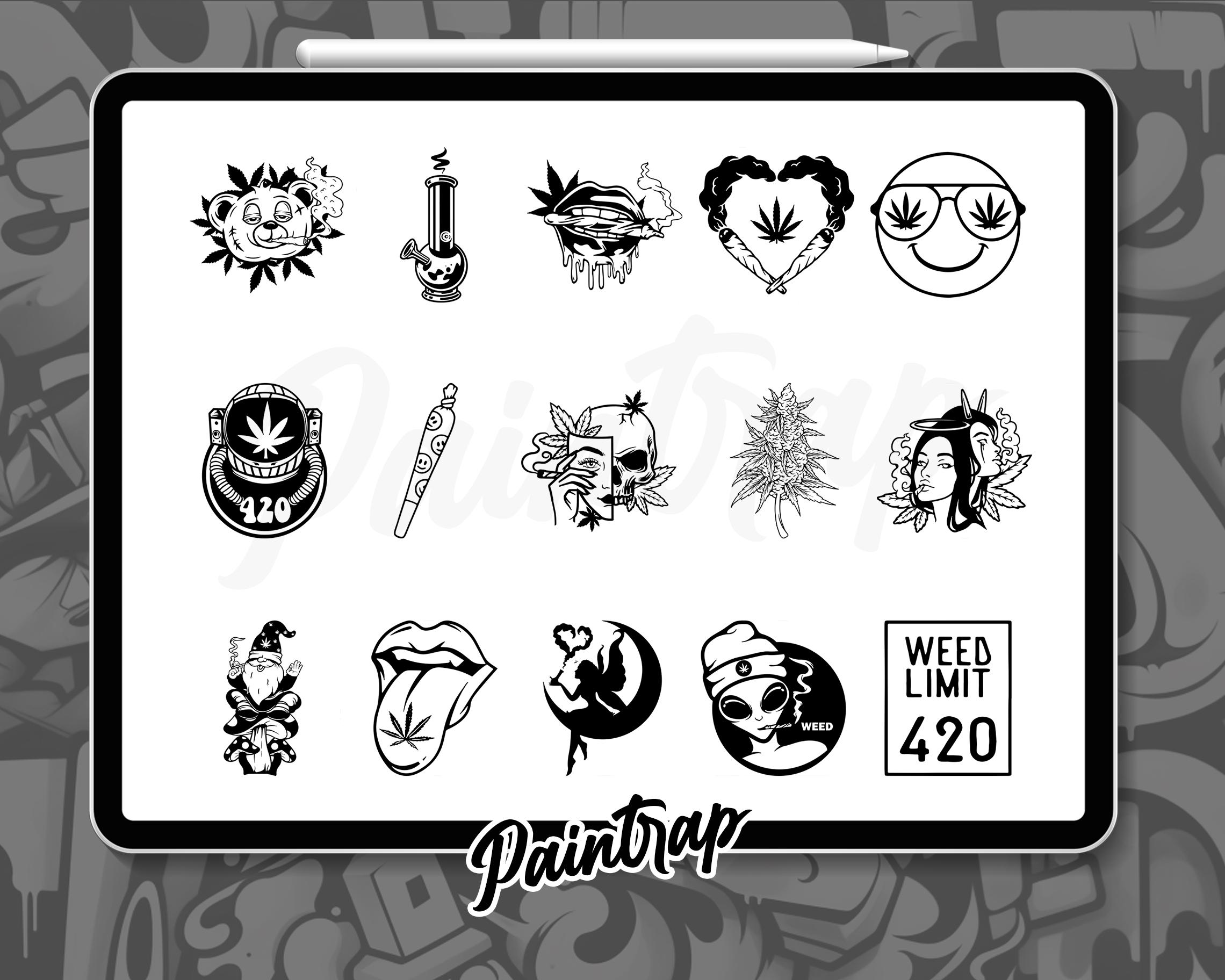 420 Weed Cannabis Flash Tattoo Stamps for Procreate - 100 Weed ...