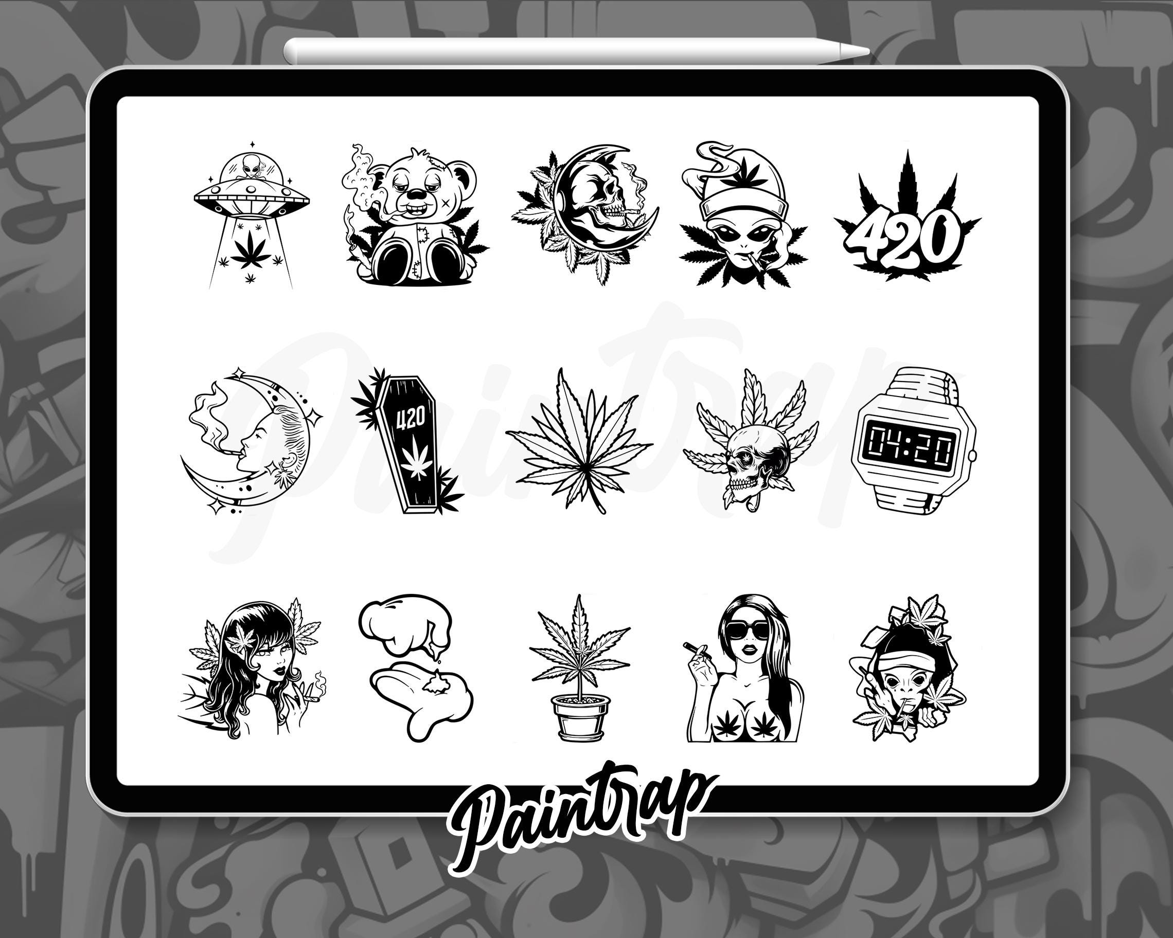 420 Weed Cannabis Flash Tattoo Stamps for Procreate - 100 Weed ...