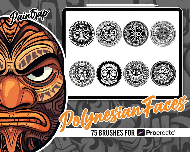 Polynesian Maori Sun Faces Tattoo Stamp Brushes for Procreate 75 ...