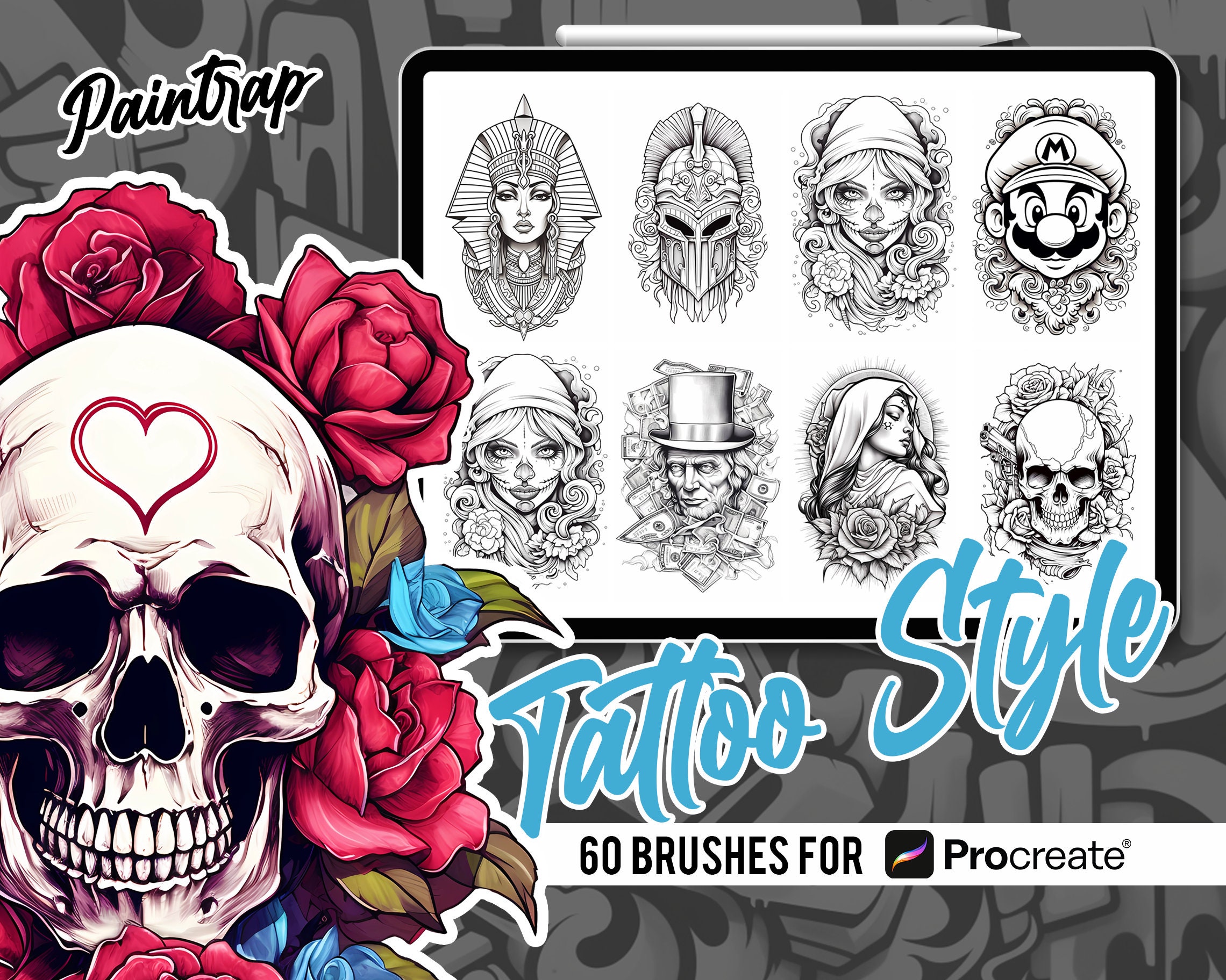 Tattoo Style Stamp Brushes for Procreate 60 Tattoo Stamp Brushes Pack ...