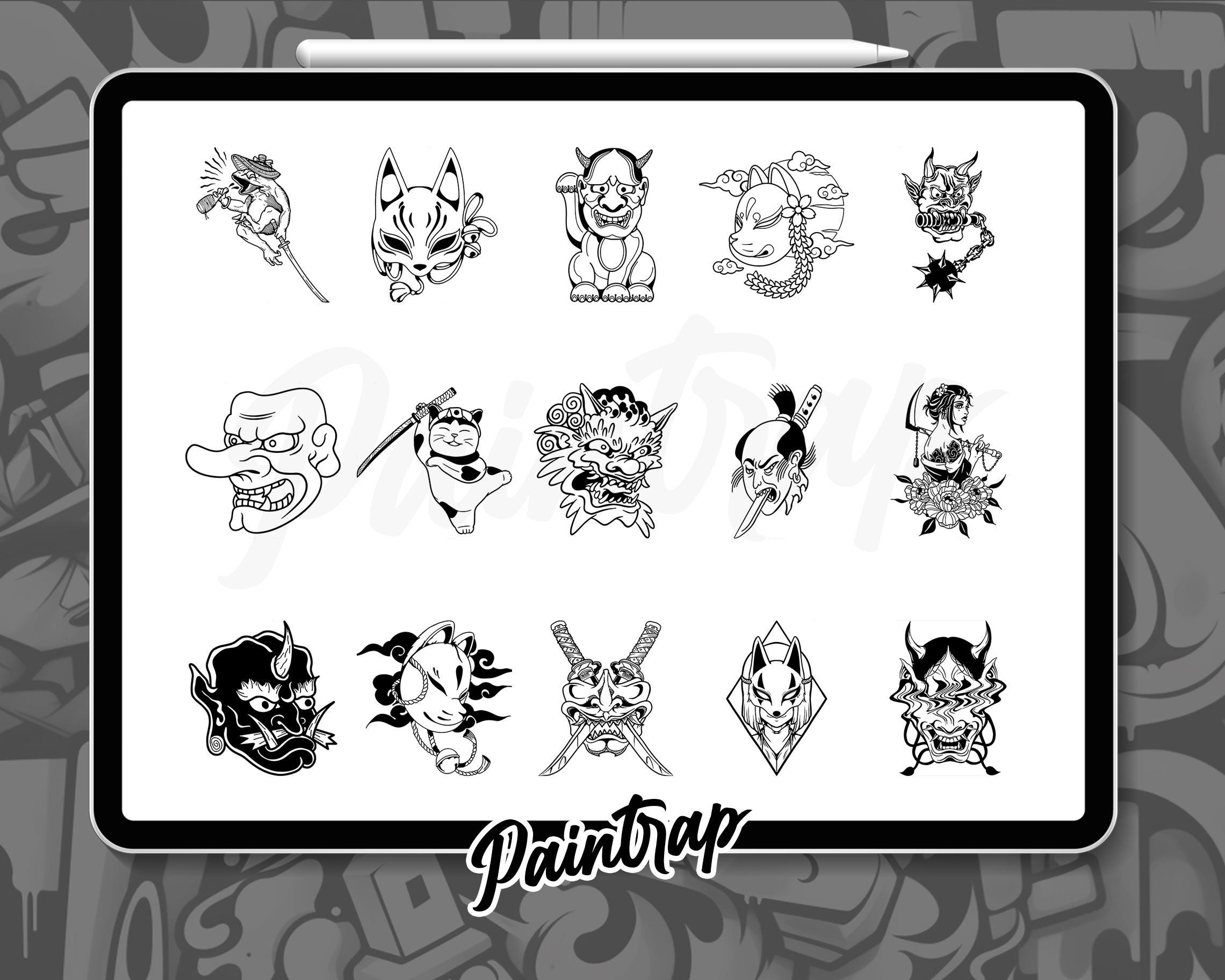 Japanese Flash Tattoo Stamps for Procreate - 100 Japan Style Stencil ...