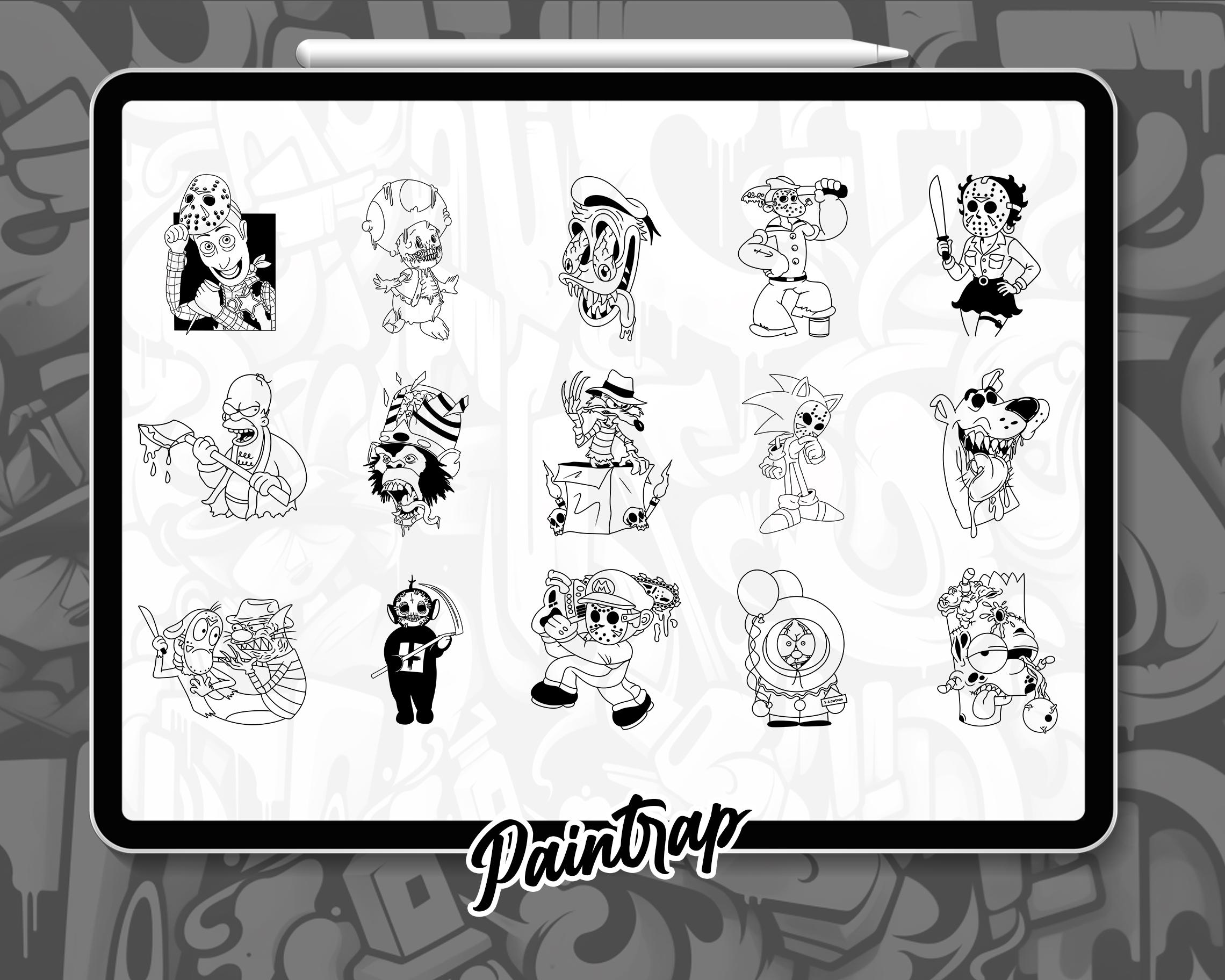 Friday the 13th Cartoons Tattoo Procreate Stamps - 100 Horror Cartoon ...