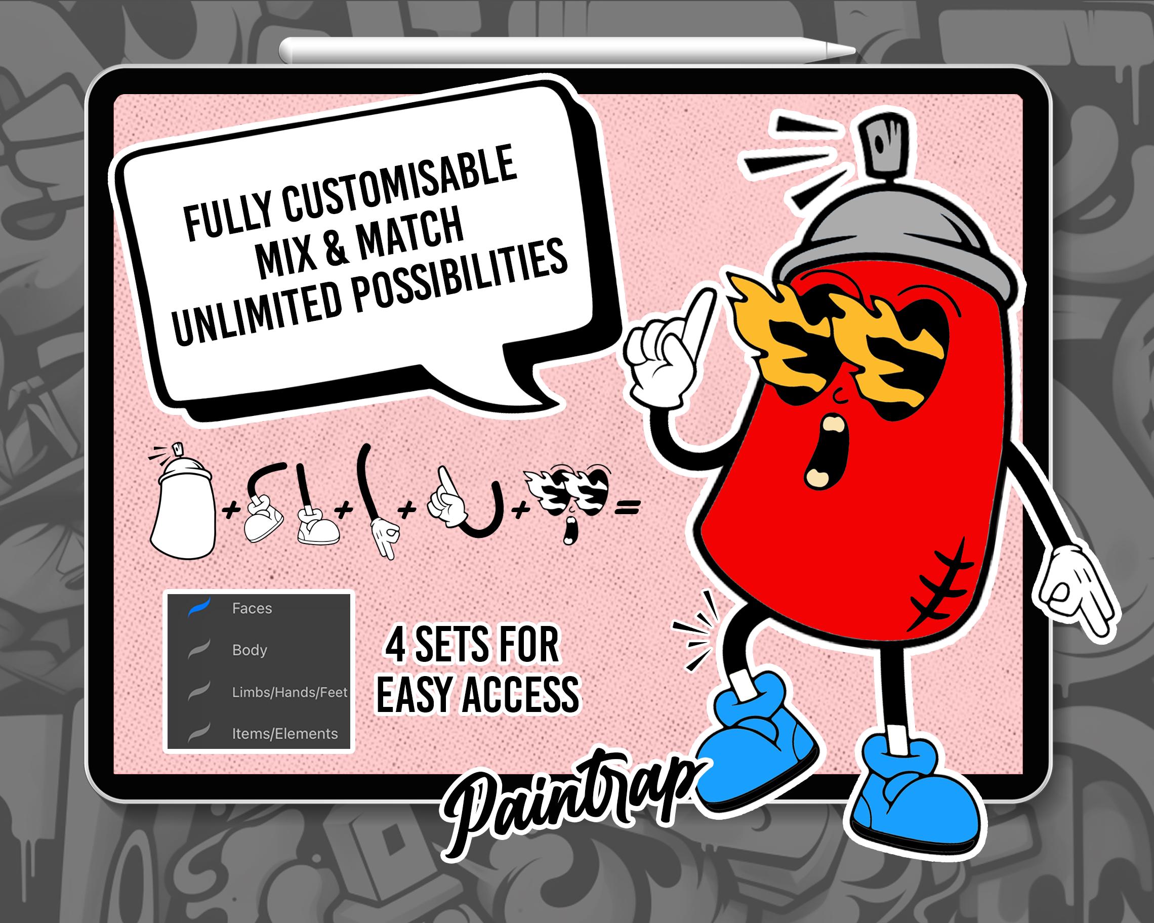 Retro Cartoon Character Creator Builder for Procreate Stamp Brush Set ...