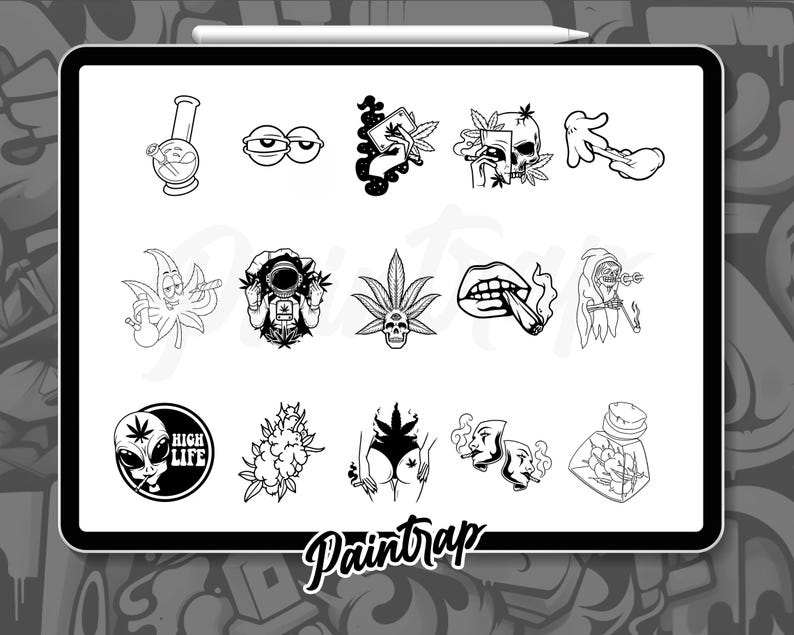 420 Weed Cannabis Flash Tattoo Stamps for Procreate - 100 Weed ...
