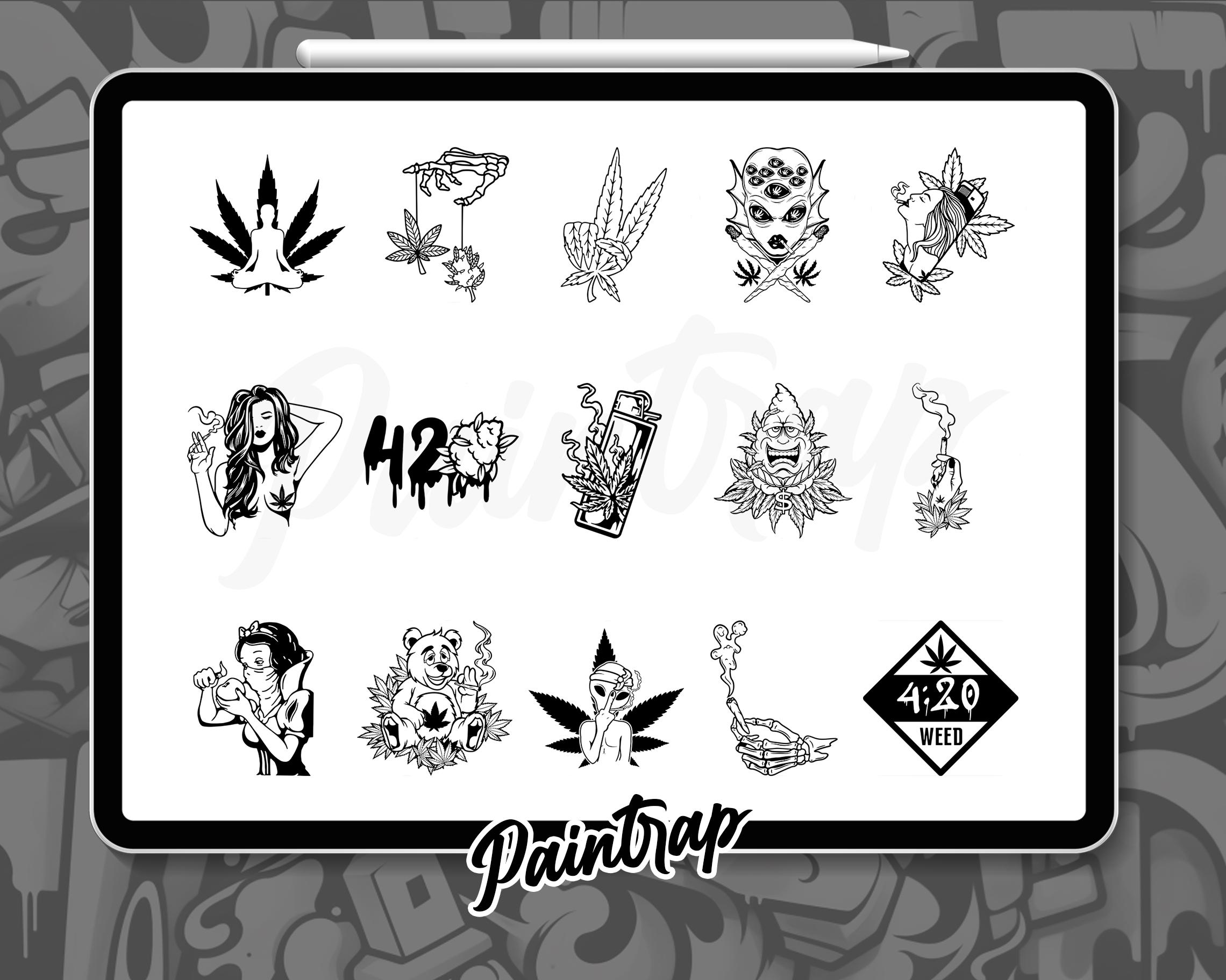420 Weed Cannabis Flash Tattoo Stamps for Procreate - 100 Weed ...