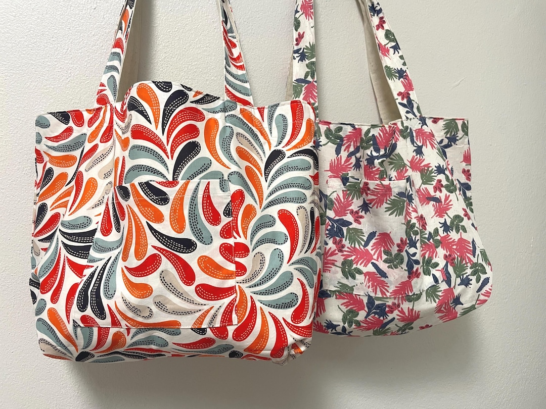 Double Sided Canvas Tote Bag: Reversible Design With Pockets (18.5x12in ...